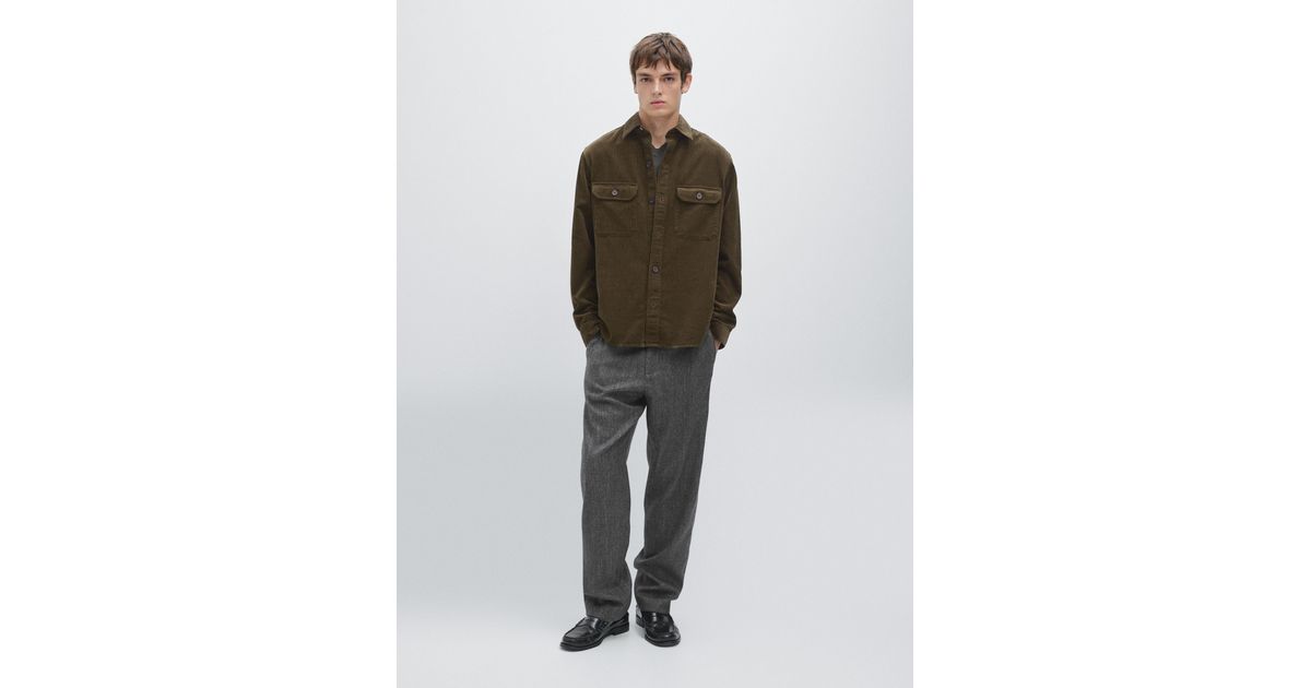 MASSIMO DUTTI Corduroy Overshirt With Pockets in Green for Men | Lyst UK