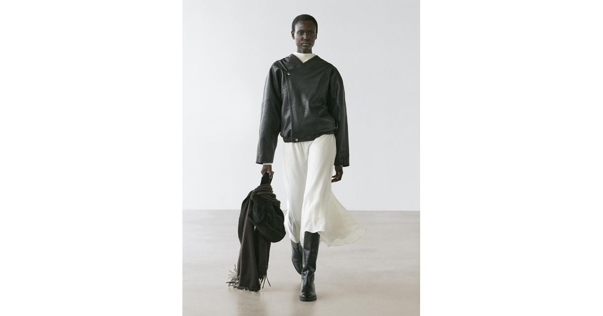 MASSIMO DUTTI Leather Bomber Jacket in White | Lyst UK