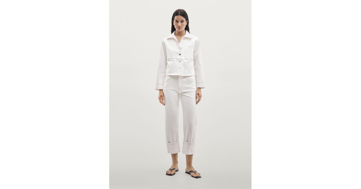 MASSIMO DUTTI Denim Jacket With Contrast Seam in White | Lyst