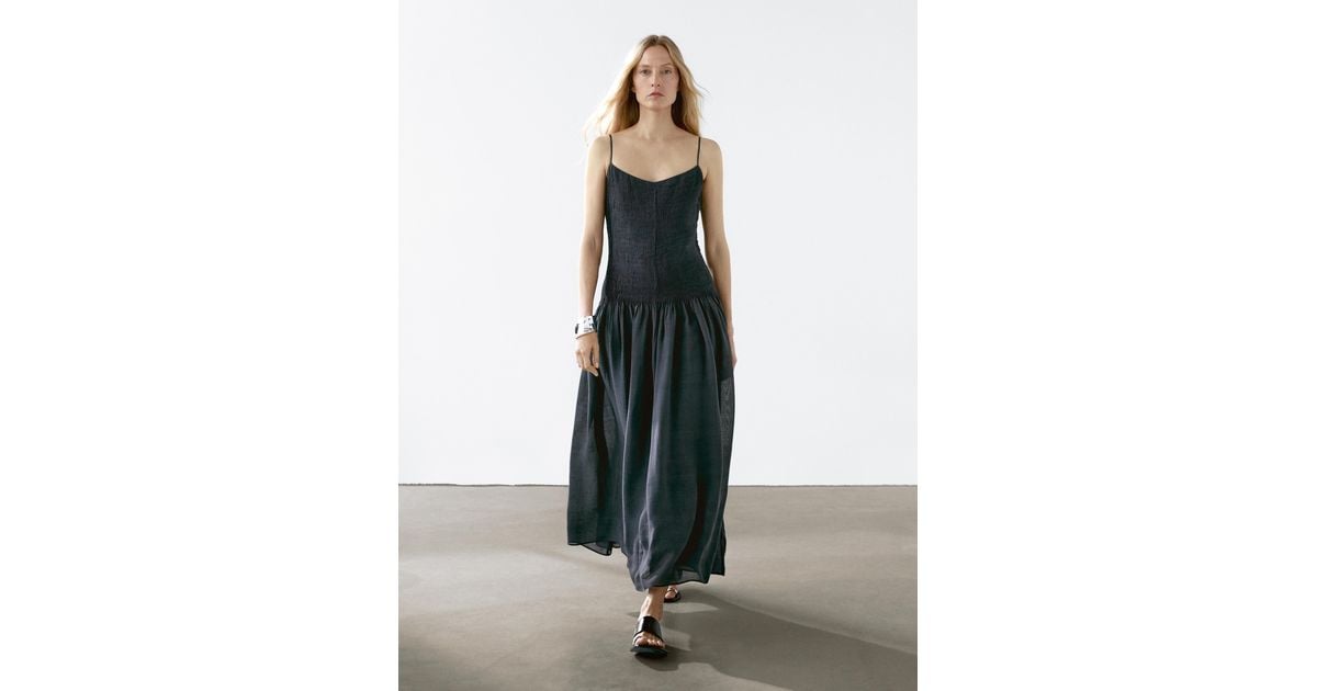 MASSIMO DUTTI Long Flounce Dress With Pintucks | Lyst UK