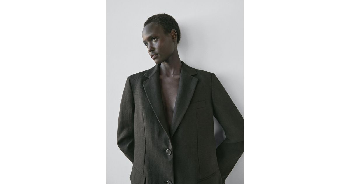 MASSIMO DUTTI Linen Blazer With Pockets in Grey | Lyst UK