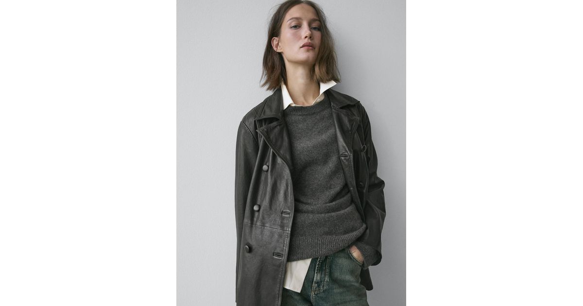 MASSIMO DUTTI Nappa Leather Jacket With Belt Detail in Grey | Lyst UK