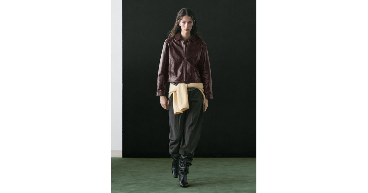 MASSIMO DUTTI Nappa Leather Jacket With Contrast Suede Collar in Black ...