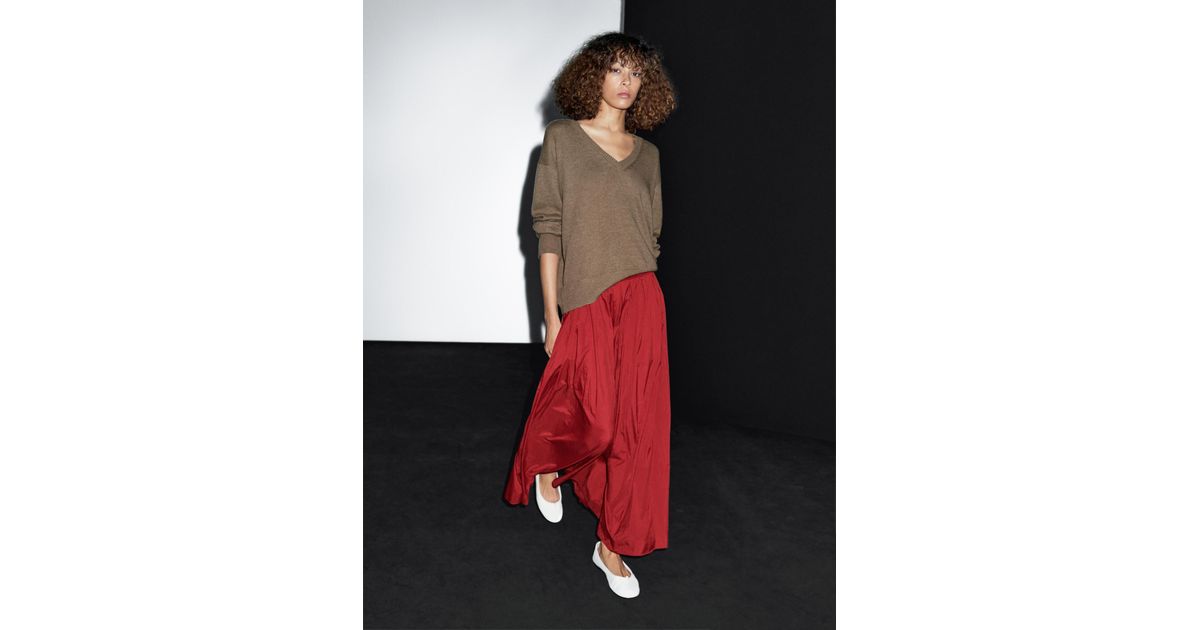MASSIMO DUTTI Long Technical Box Pleat Skirt in Red | Lyst UK