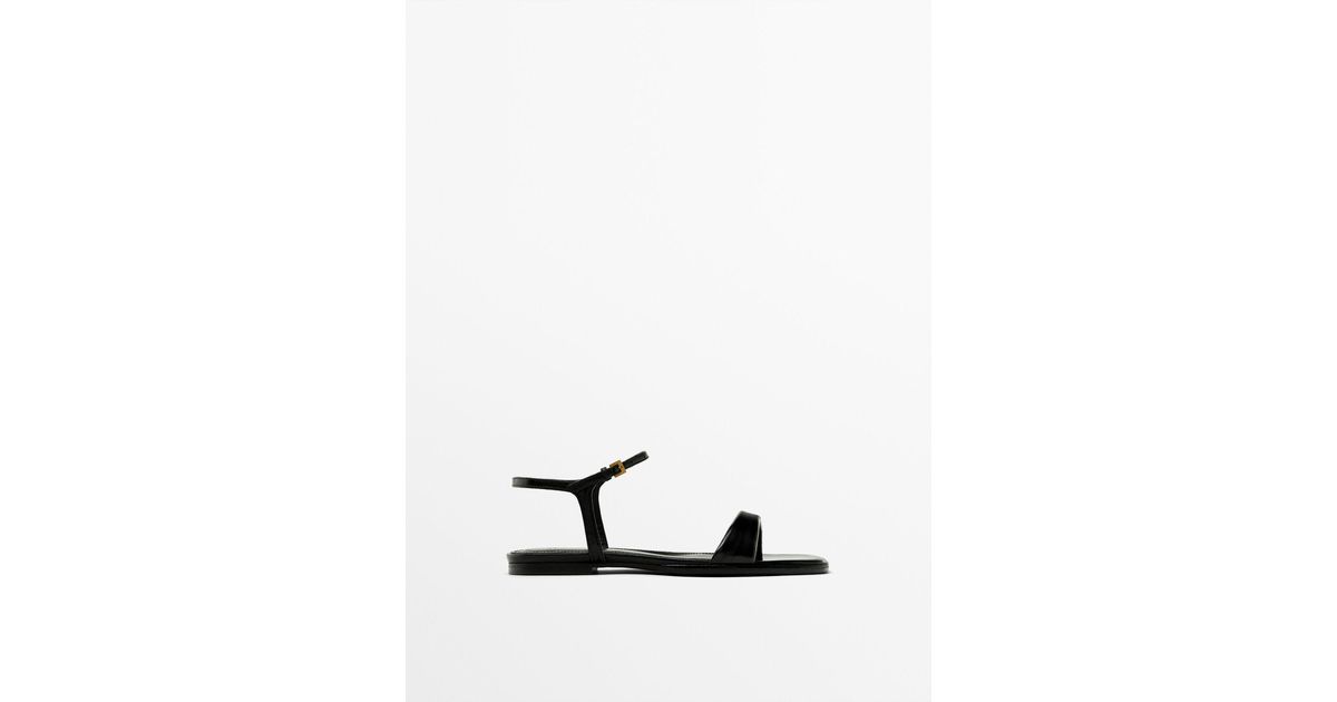 Massimo Dutti Flat Creased Patent Finish Sandals In White Lyst