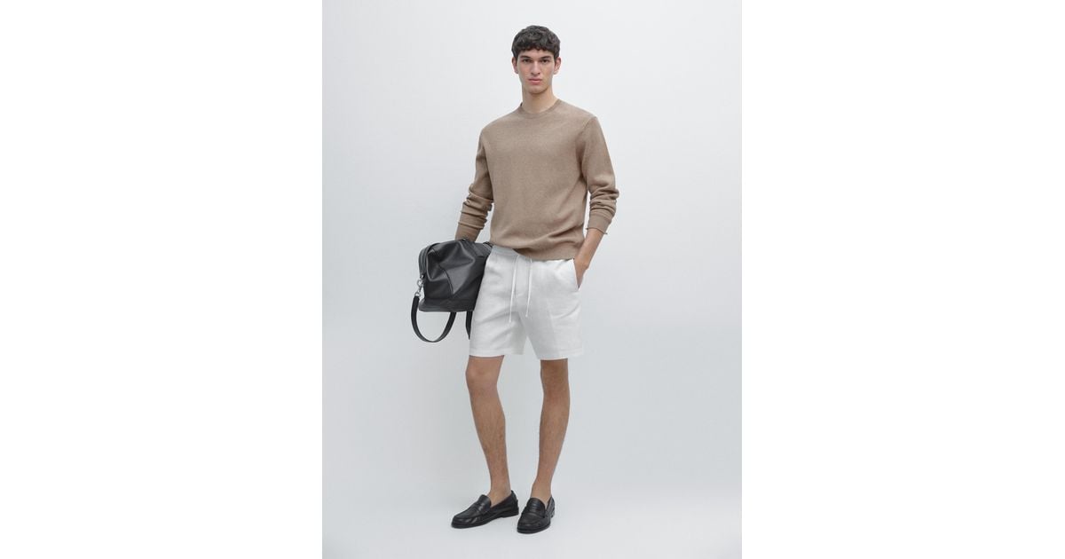 MASSIMO DUTTI Linen Jogger-Fit Bermuda Shorts in White for Men | Lyst