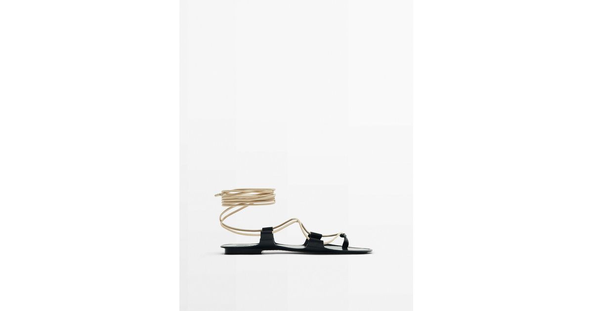 Massimo Dutti Leather Flat Tied Sandals Limited Edition In White Lyst
