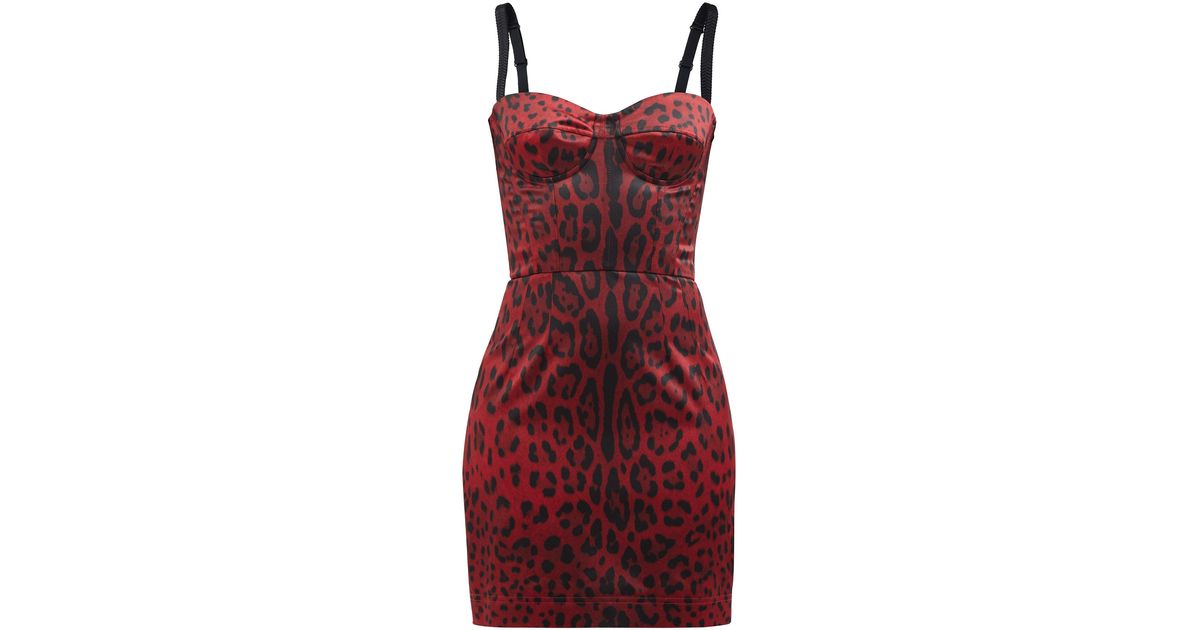 Dolce And Gabbana Bustier Bodice Leopard Print Twill Mini Dress In Red Lyst