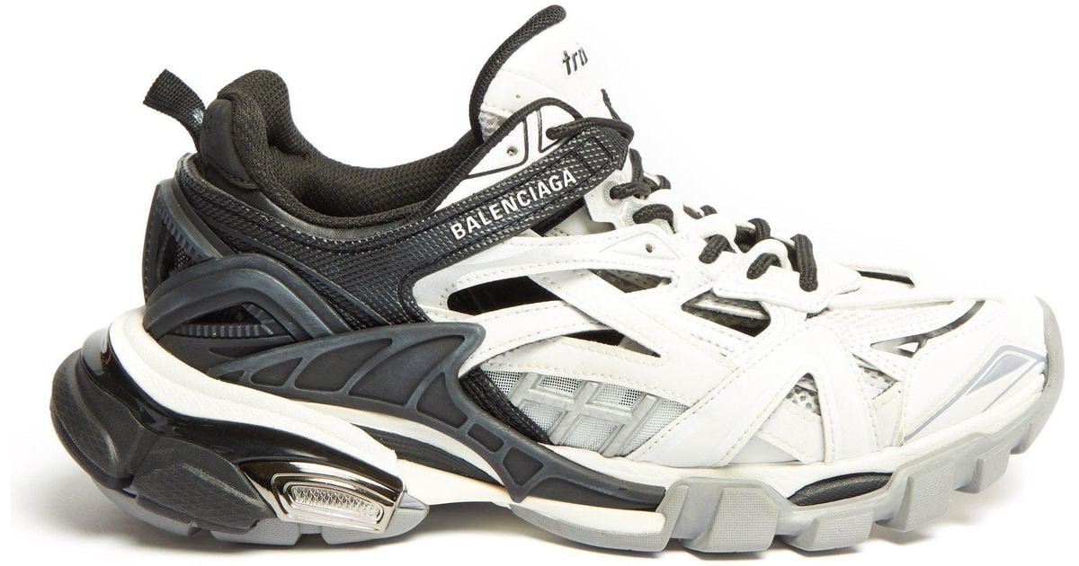 Balenciaga Leather Track 2 Trainers in White Black (Black) - Lyst
