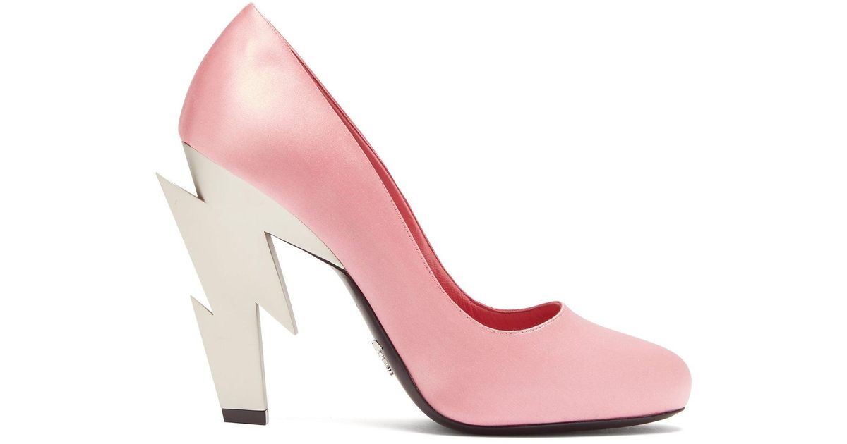 Prada Lightning-bolt Heel Satin Pumps in Pink | Lyst