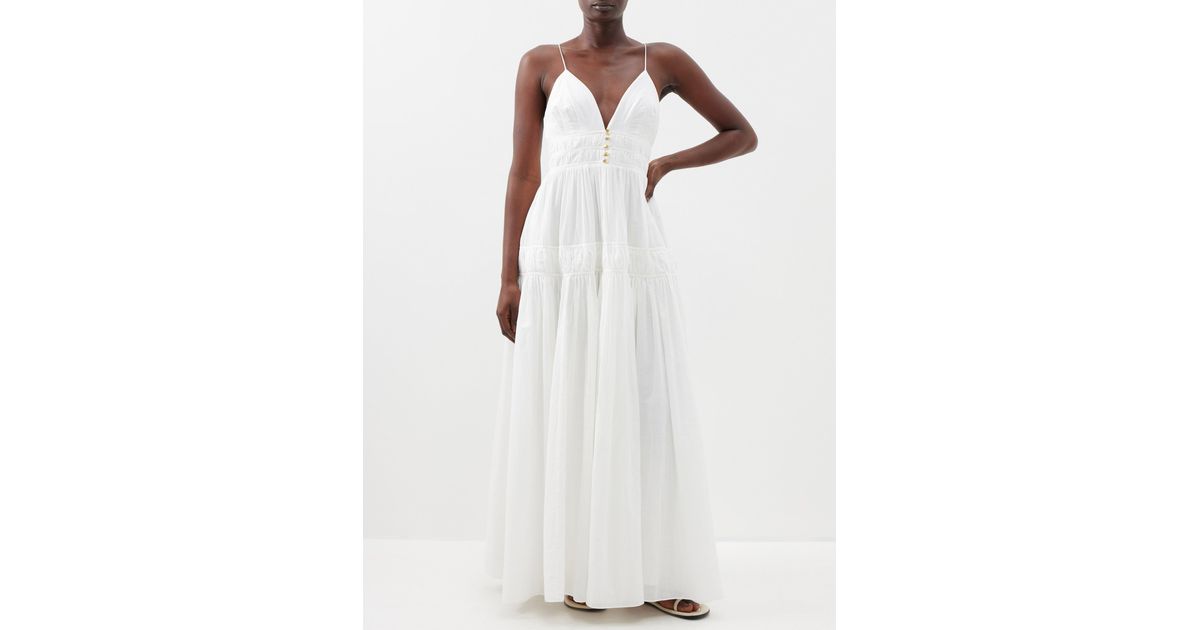 Aje Grace Tiered Cotton Maxi Dress In White Lyst