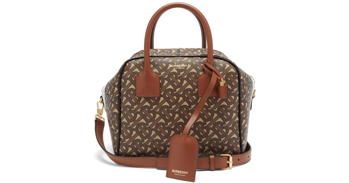 Burberry Cube Small Tb-monogram Leather Bowling Bag in Brown | Lyst