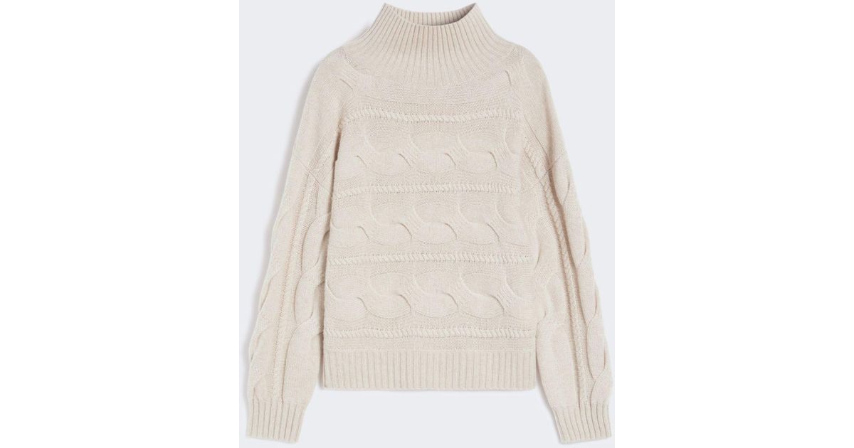 Max Mara Wool And Cashmere Cable-Knit Sweater in White | Lyst