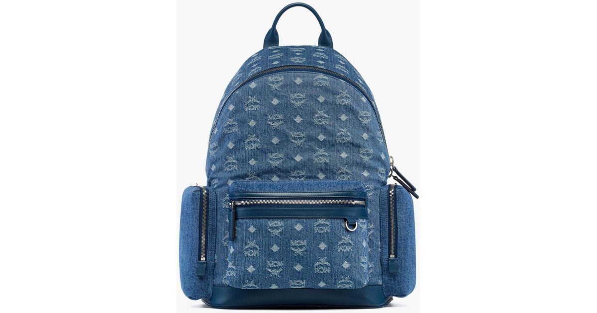 MCM Stark Backpack In Monogram Denim Jacquard in Blue for Men | Lyst