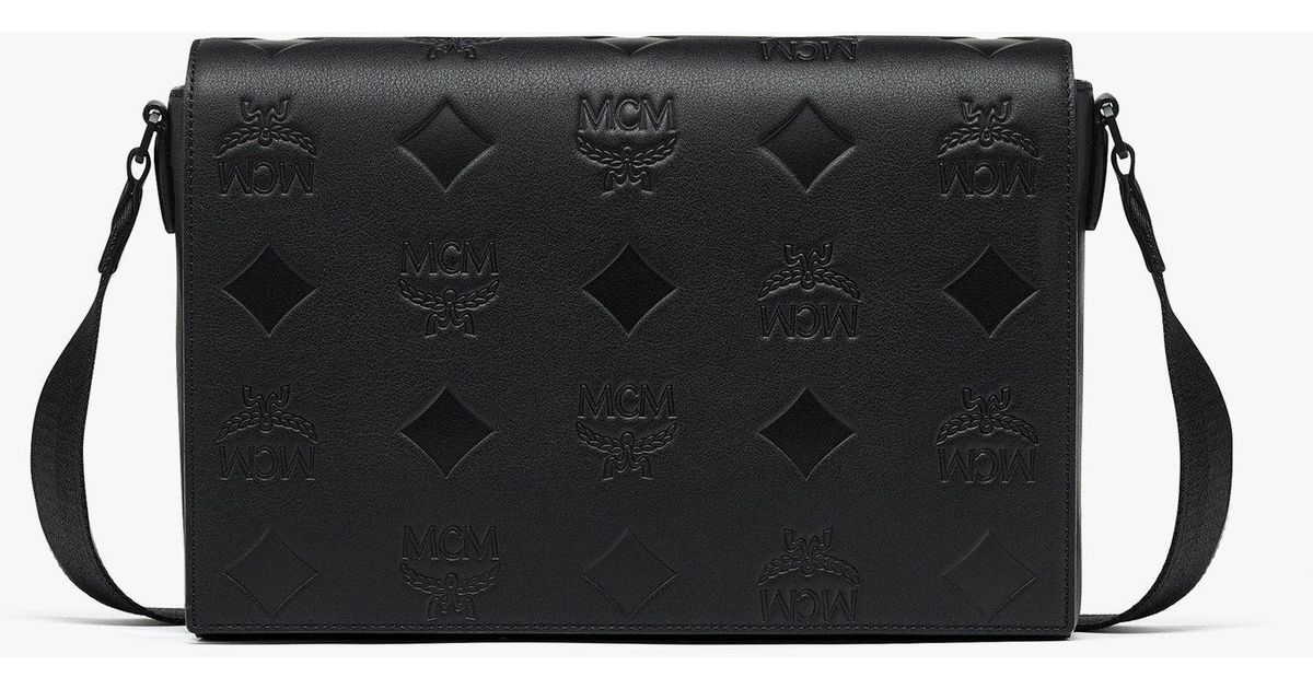 MCM Klassik Messenger In Maxi Monogram Leather in Black for Men | Lyst