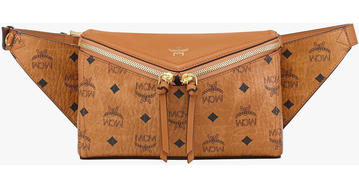 MCM Diamond 3d Belt Bag In Visetos Leather Mix in Brown | Lyst