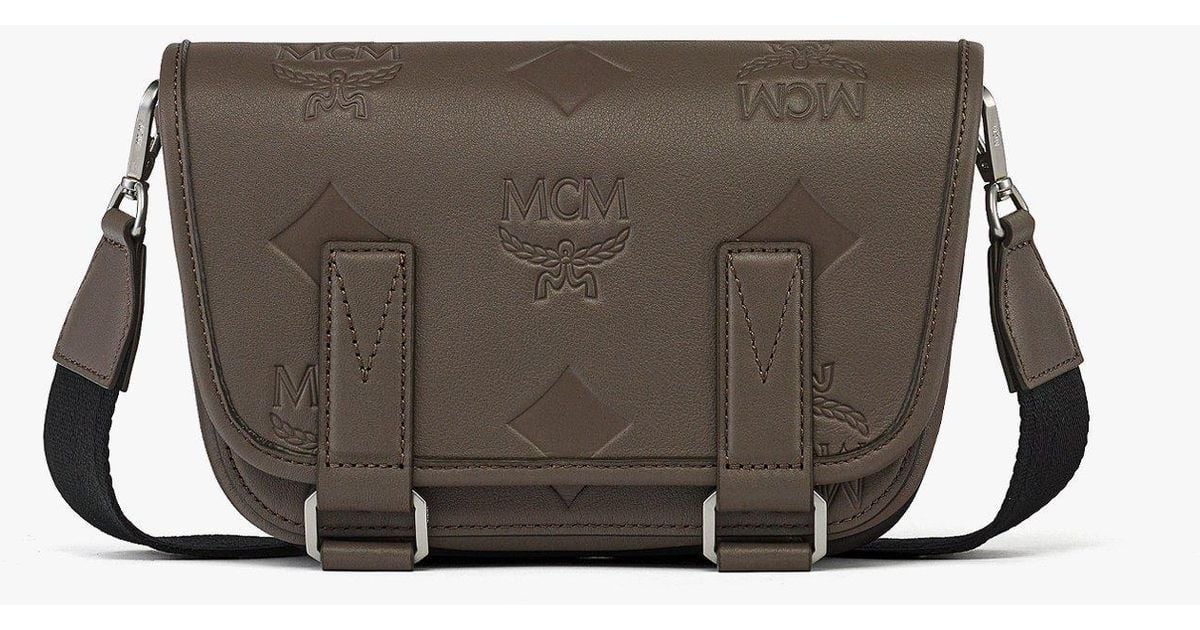 MCM Aren Messenger Bag In Maxi Monogram Leather in Gray for Men | Lyst
