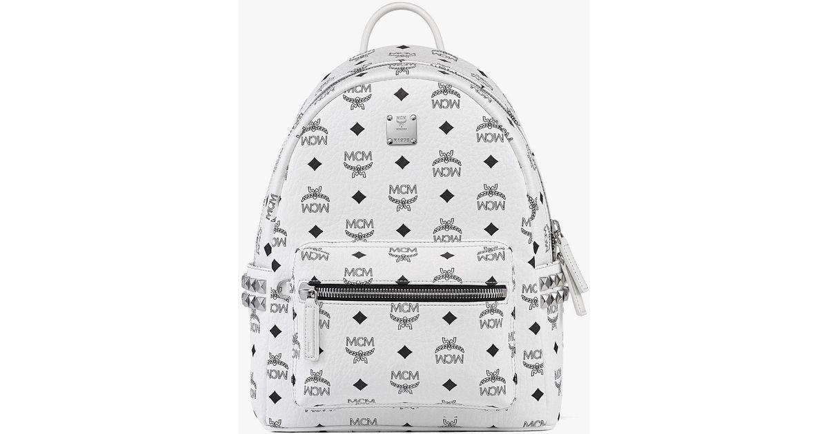 MCM Stark Side Studs Backpack In Visetos in White for Men | Lyst
