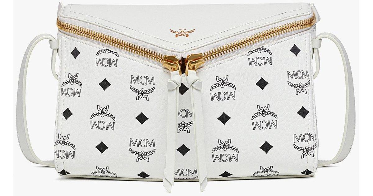 MCM Diamant 3d Shoulder Bag In Visetos Leather Mix in White | Lyst