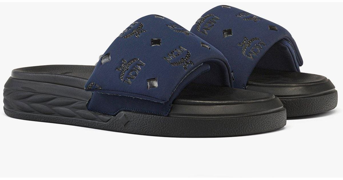 MCM Slide Sandals In Monogram Neoprene in Blue for Men | Lyst