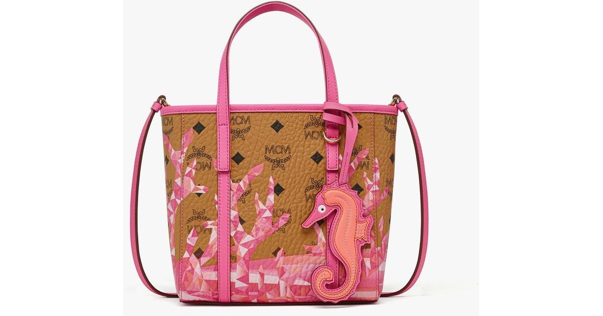 MCM Toni Top-zip Shopper In Cubic Coral Visetos in Pink | Lyst