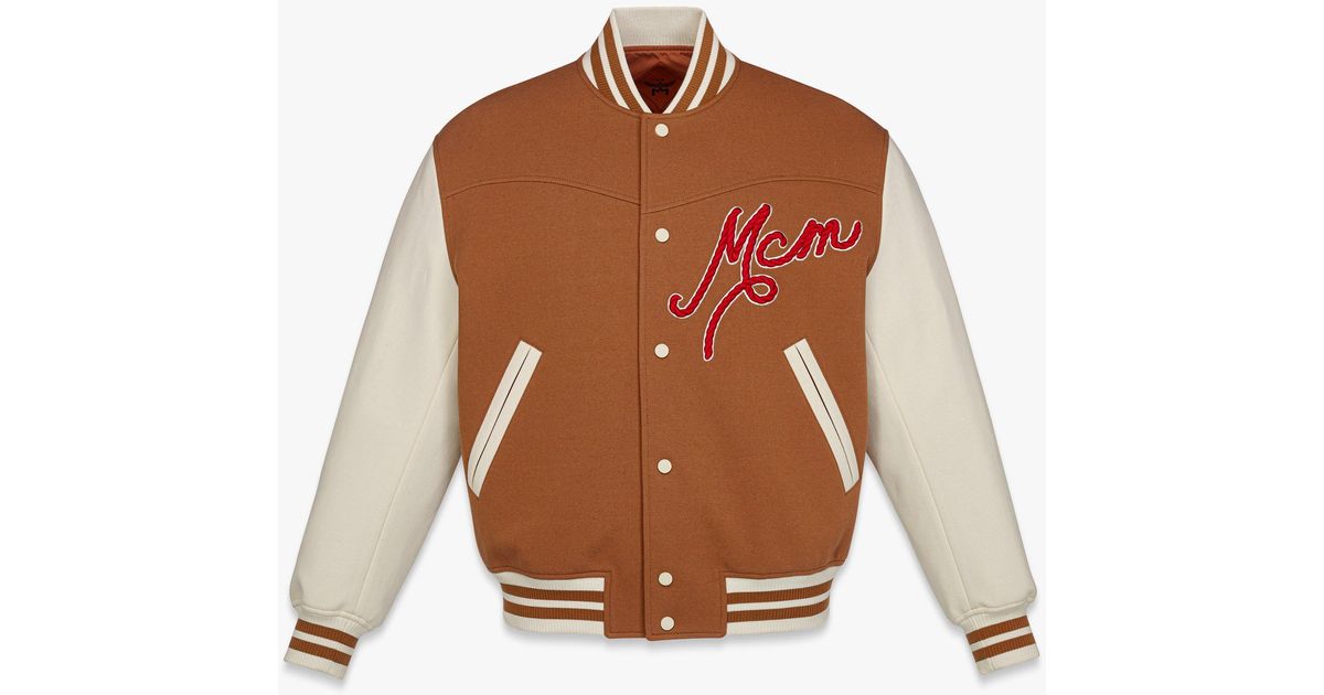 MCM Logo Embroidered Varsity Jacket in Brown for Men | Lyst