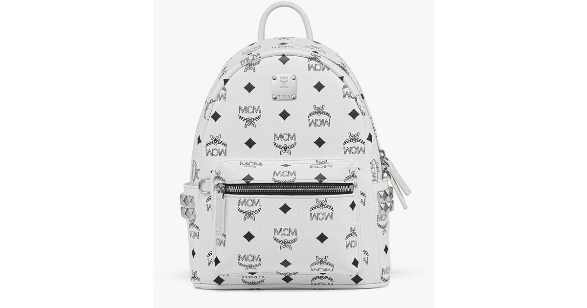 MCM Stark Side Studs Backpack In Visetos in White for Men | Lyst