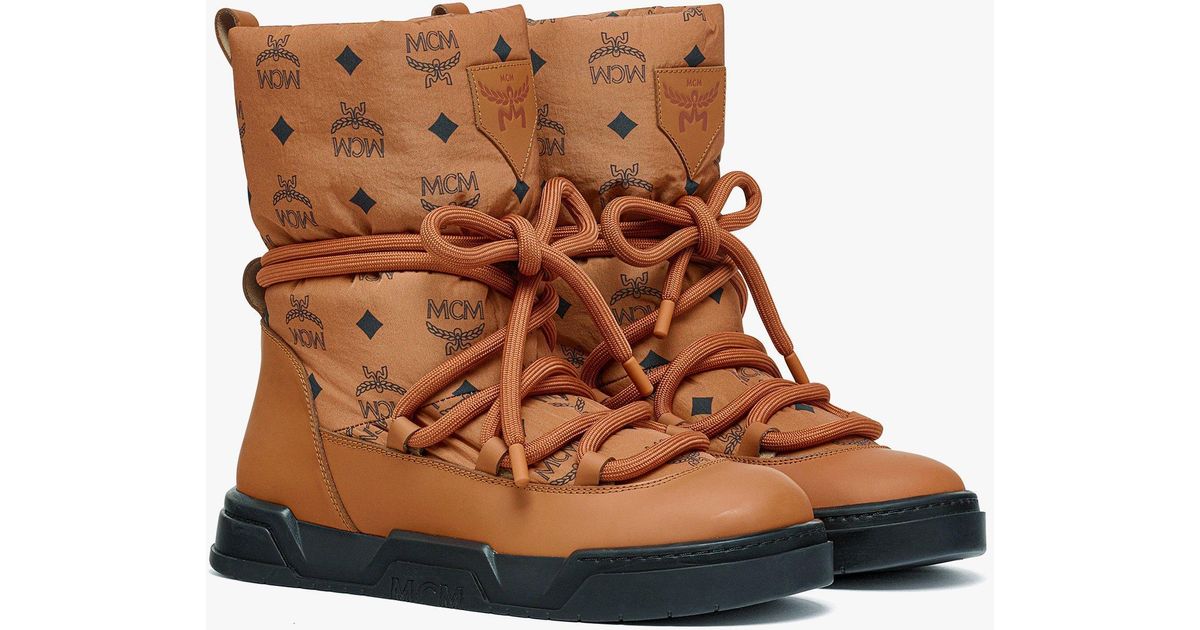 MCM Skyward Ankle Boots In Padded Monogram Nylon in Brown | Lyst
