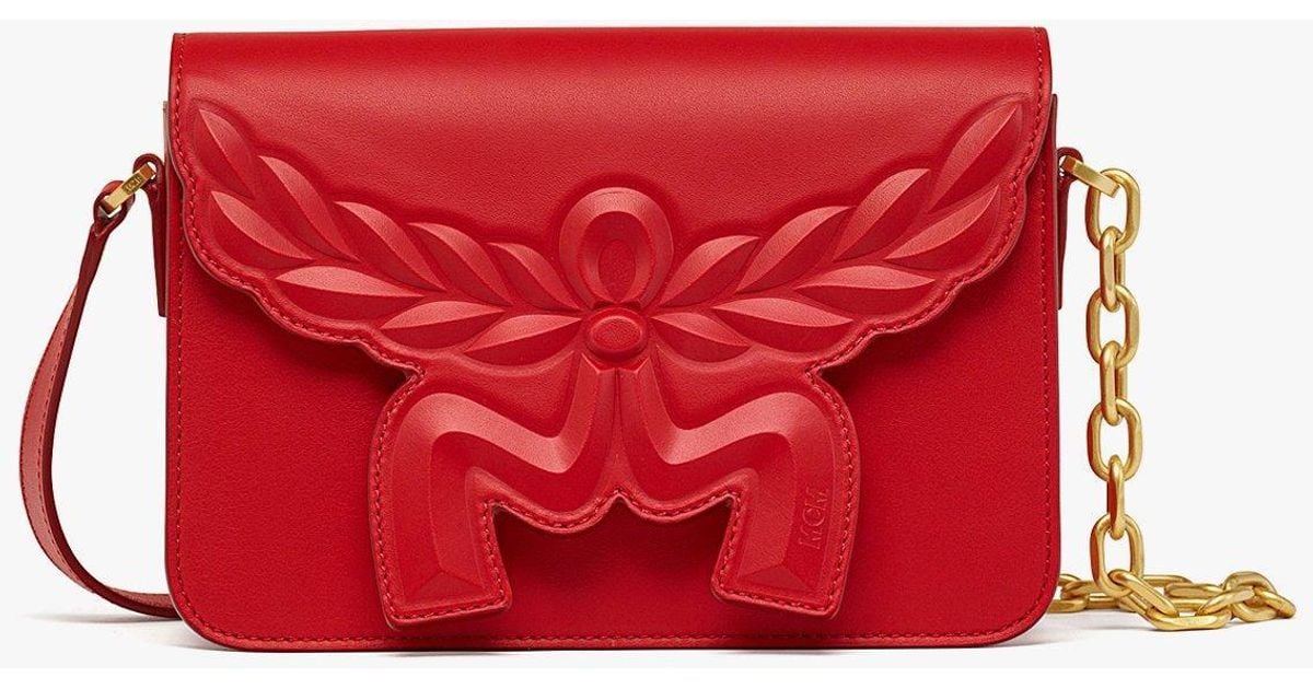 MCM Himmel Laurel Crossbody In Calf Leather in Red | Lyst