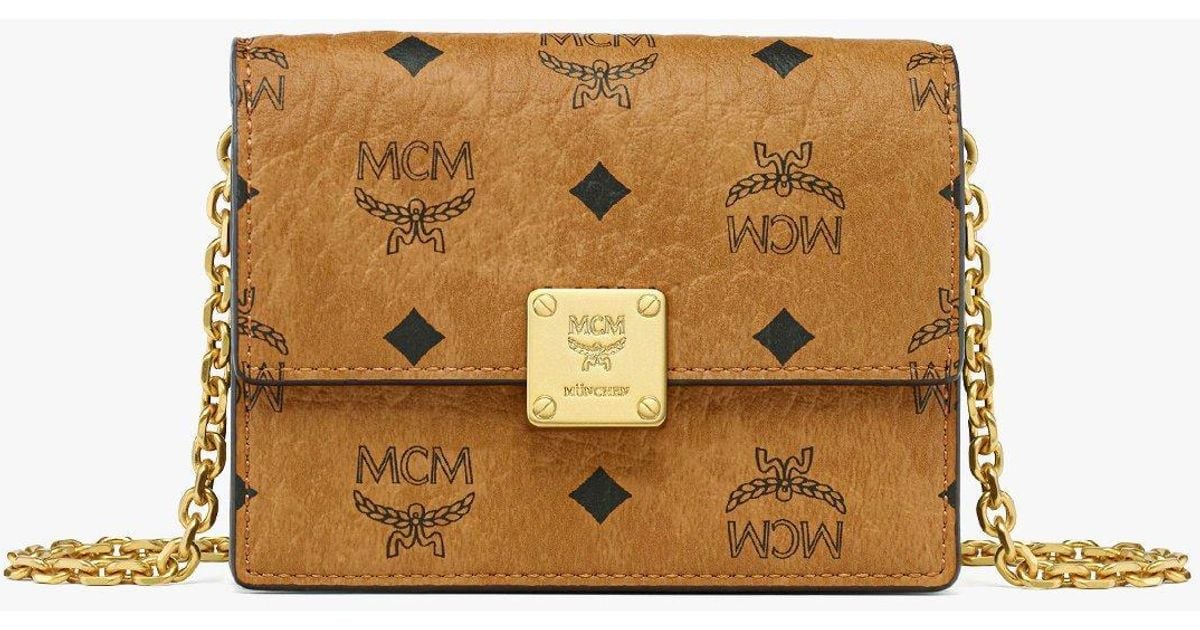 MCM Aren Chain Wallet In Visetos in Natural | Lyst
