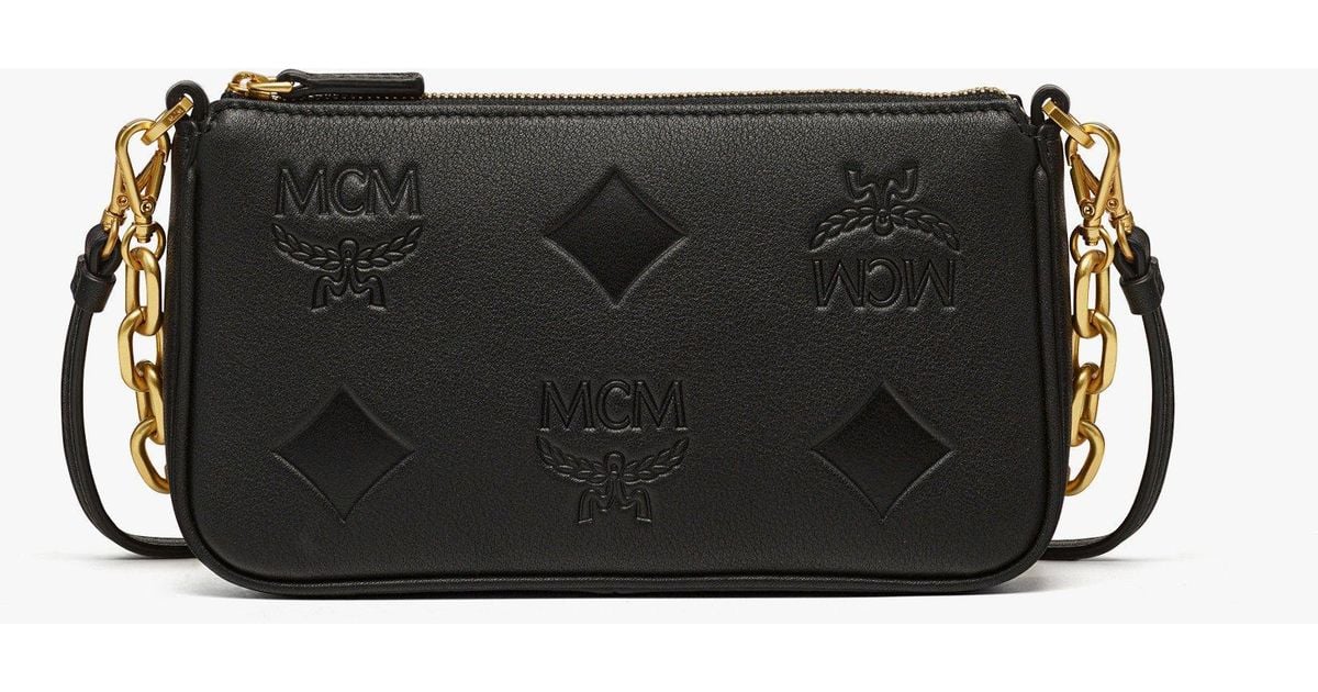 MCM Aren Chain Crossbody In Maxi Monogram Leather in Black | Lyst