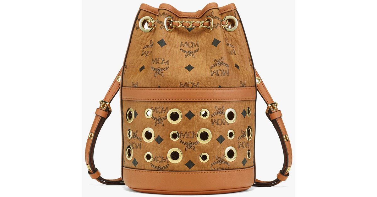 MCM Upcycling Project Festive Chain Backpack In Visetos in Natural | Lyst