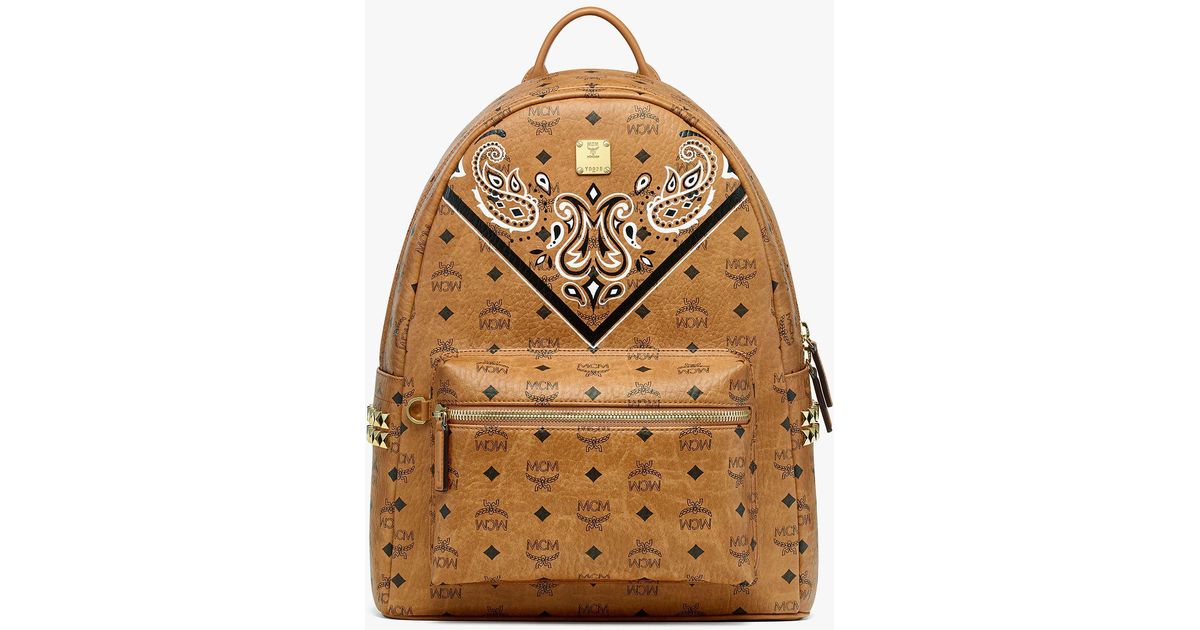MCM Stark Side Studs Backpack In Bandana Visetos in Metallic for Men | Lyst