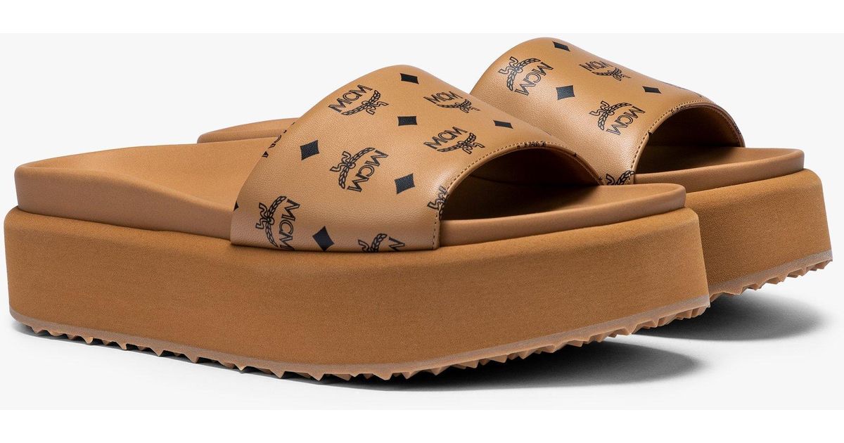 MCM Athela Platform Slide Sandals in Brown | Lyst