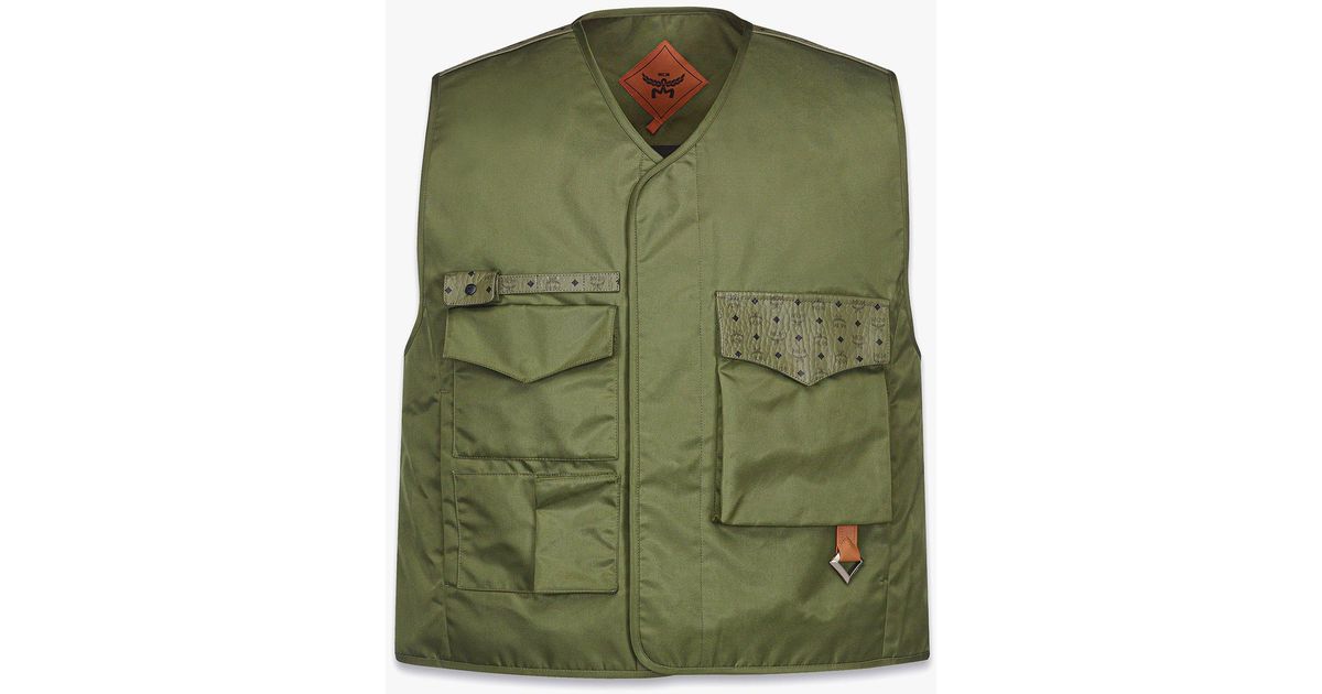 MCM Vest In Econyl And Monogram Print Leather in Green for Men | Lyst