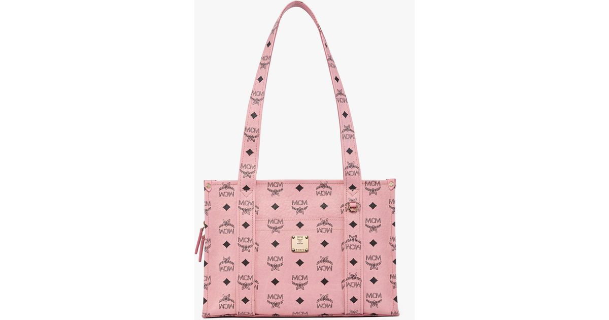 MCM Aren School Bag Tote In Visetos in Pink | Lyst