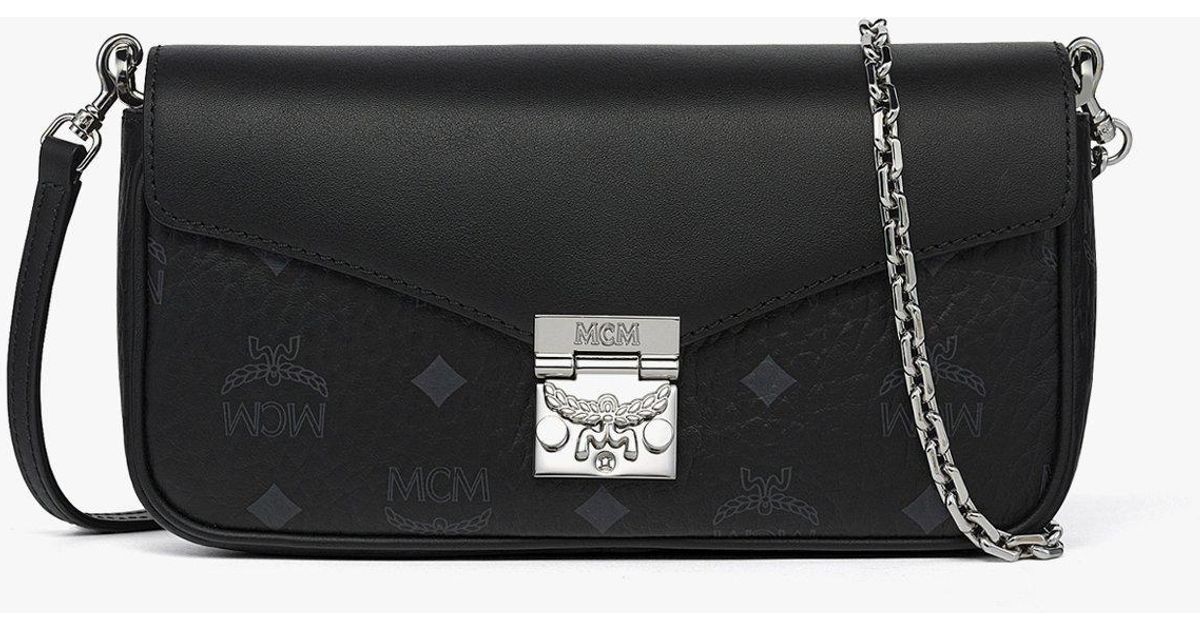 MCM Tracy Crossbody In Visetos Leather Mix in Black | Lyst