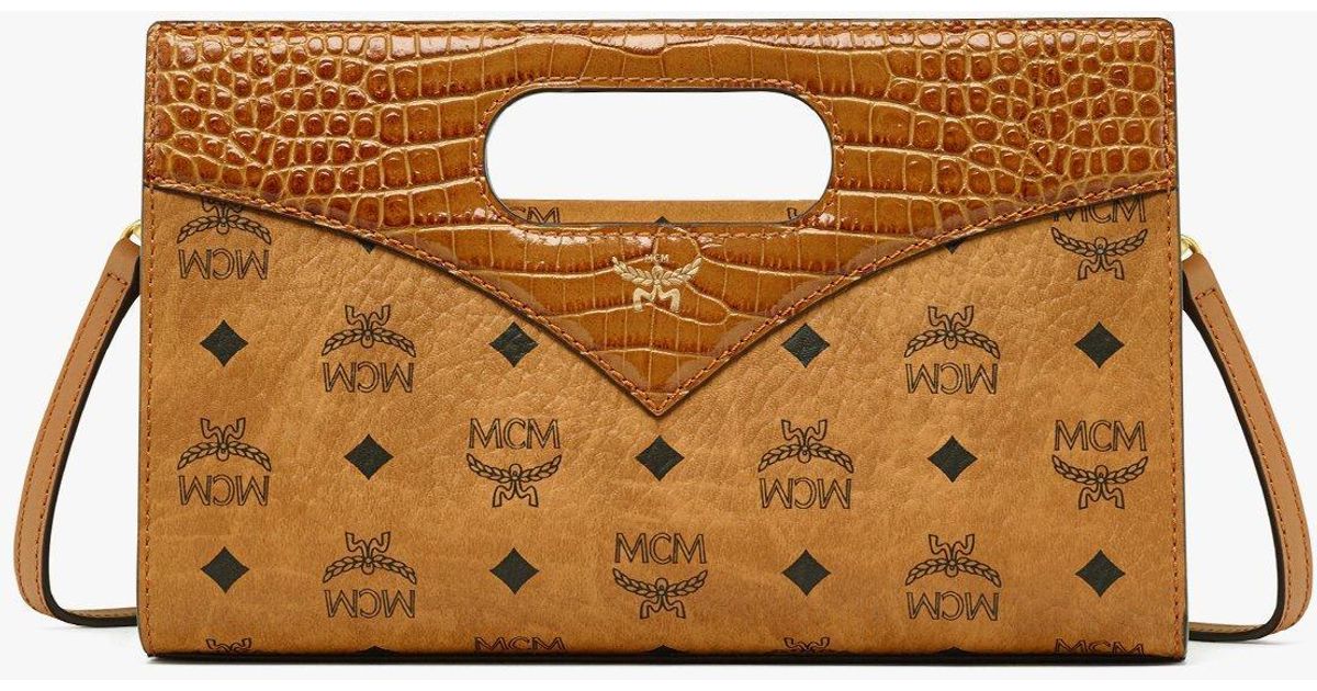 MCM Diamond Tote In Visetos And Croco-embossed Leather in Brown | Lyst