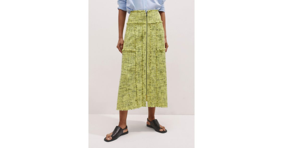 ME+EM Tweed Zip Front A-Line Midi Skirt in Green | Lyst