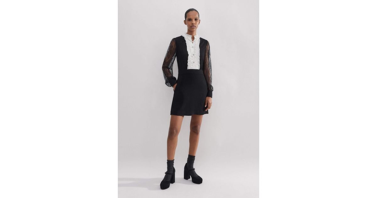 ME+EM Monochrome Lace Detail Mini Dress/Light Cream in Black | Lyst UK