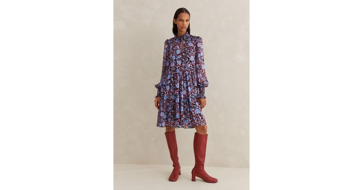 ME+EM Shadow Bloom Print Swing Short Dress + Belt And Slip in Blue ...