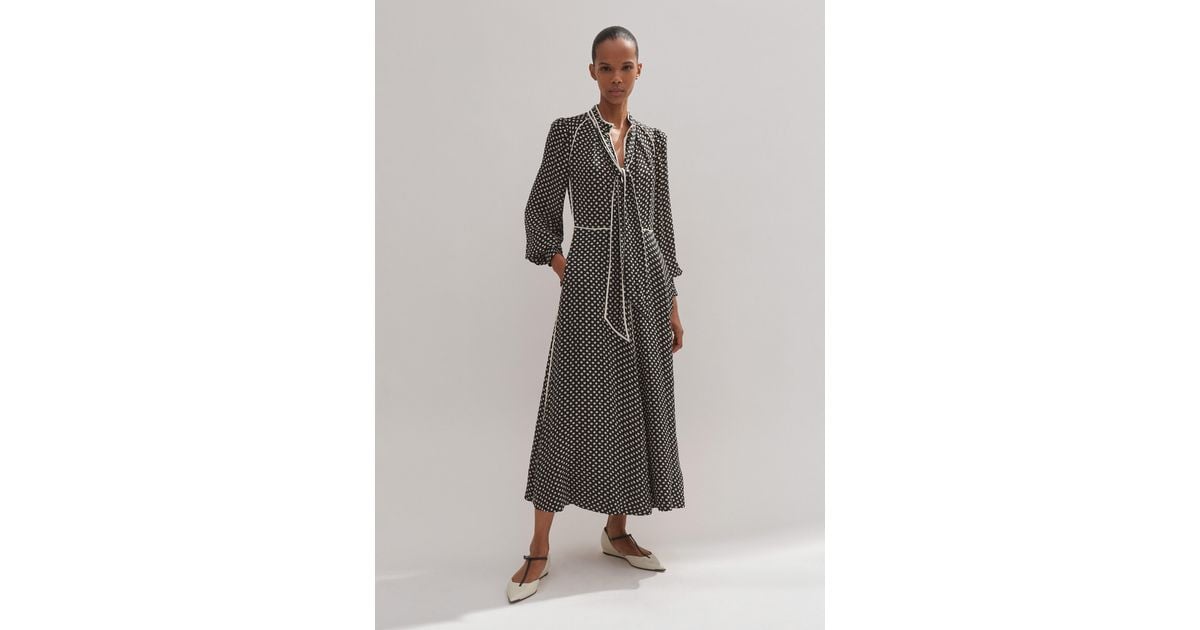 ME+EM Silk Daisy Polka Dot Print Maxi Dress in Brown | Lyst
