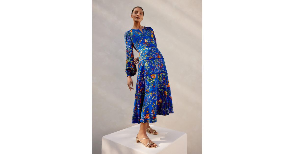 ME+EM Bluebell Print Slim Midi Dress | Lyst UK