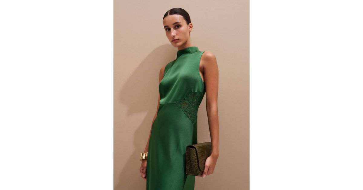 ME+EM Satin Back Crepe Lace Detail Maxi Dress in Green | Lyst UK