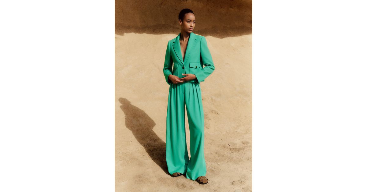 ME+EM Fluid Micro Pleat Wide-leg Trouser Suit in Green | Lyst UK