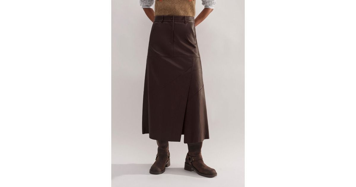ME+EM Luxe Leather A-Line Skirt in Brown | Lyst