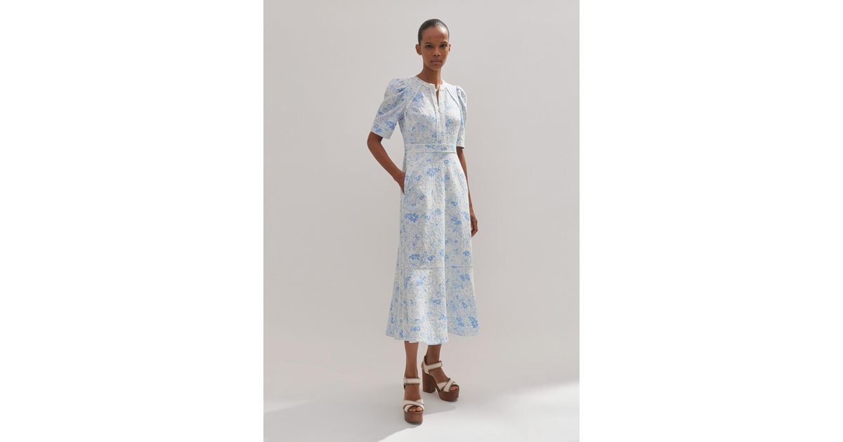 ME+EM Cotton Jacquard Gardenia Print Maxi Dress in White | Lyst