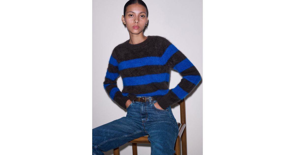 ME+EM Brushed Cashmere Stripe Crop Jumper in Blue | Lyst UK