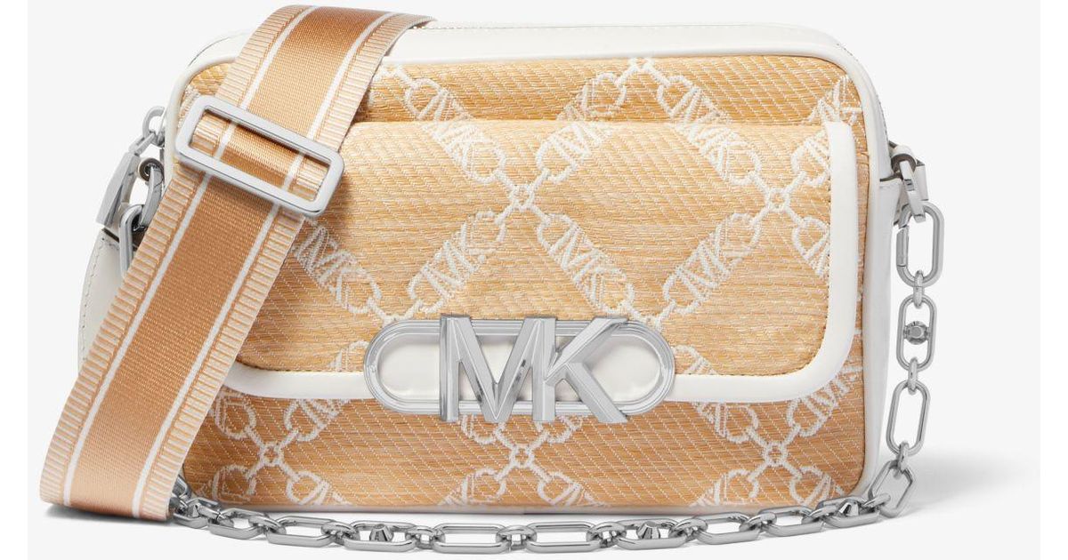 Michael Kors Mk Parker Medium Empire Logo Jacquard Straw Crossbody Bag ...