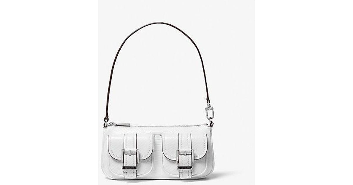 Michael Kors Zoe Small Snake Embossed Leather Convertible Pochette in White | Lyst